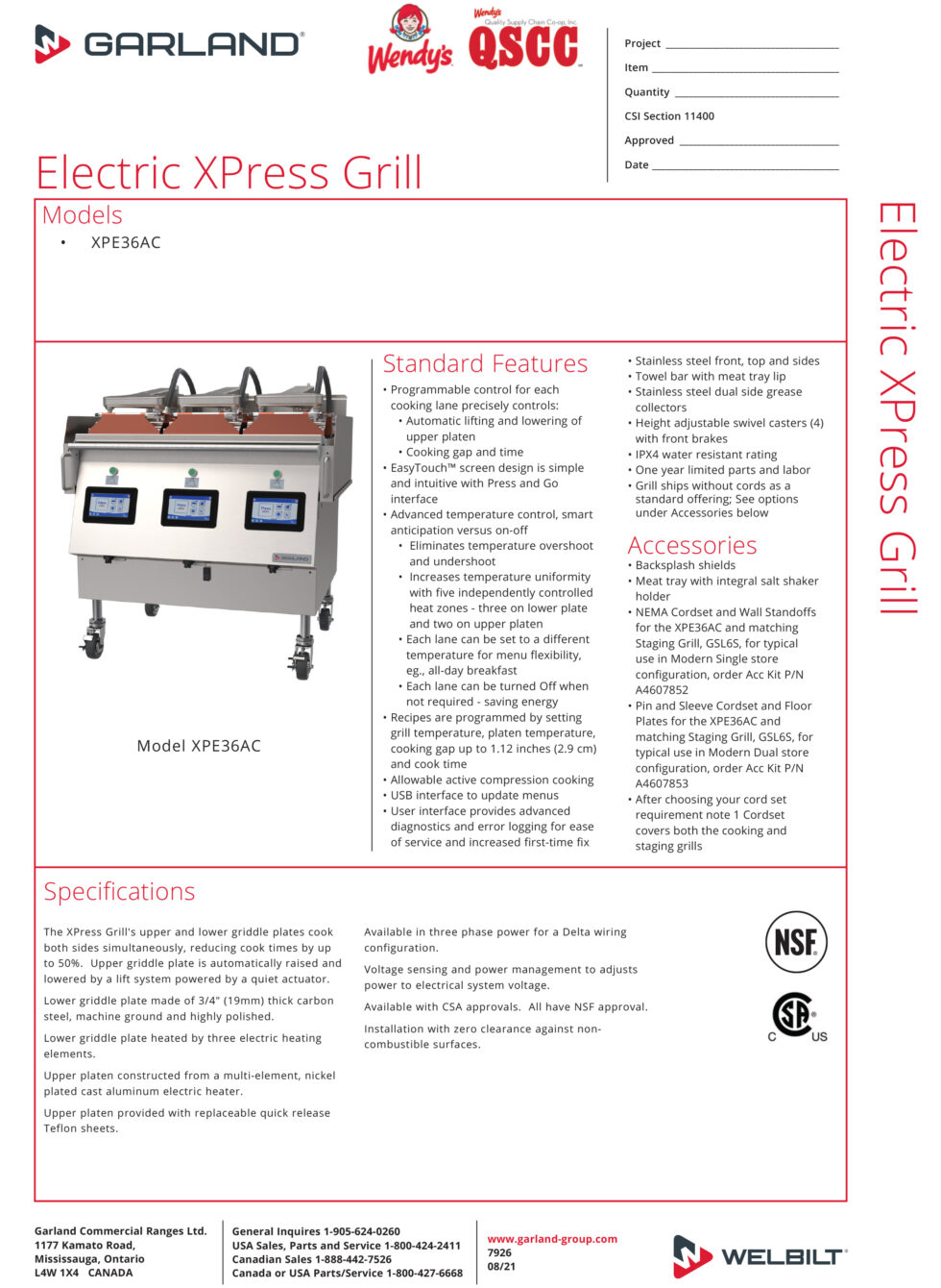 Spec Sheets & Service Manuals | Wendy's DSG2